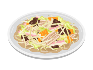 皿に盛り付けられた、野菜炒めの無料イラスト / イラストセンター