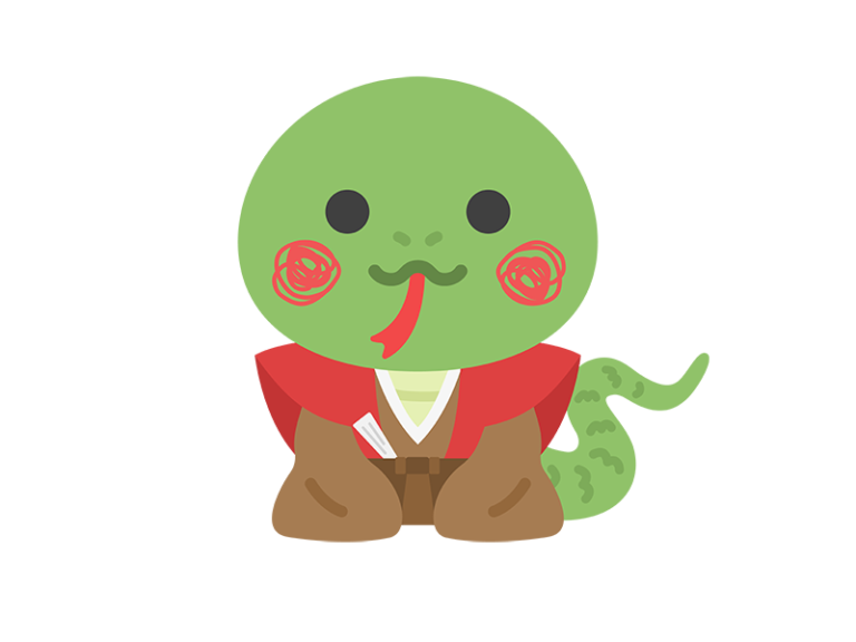 Free illustration of a snake character wearing a kimono and saying ...