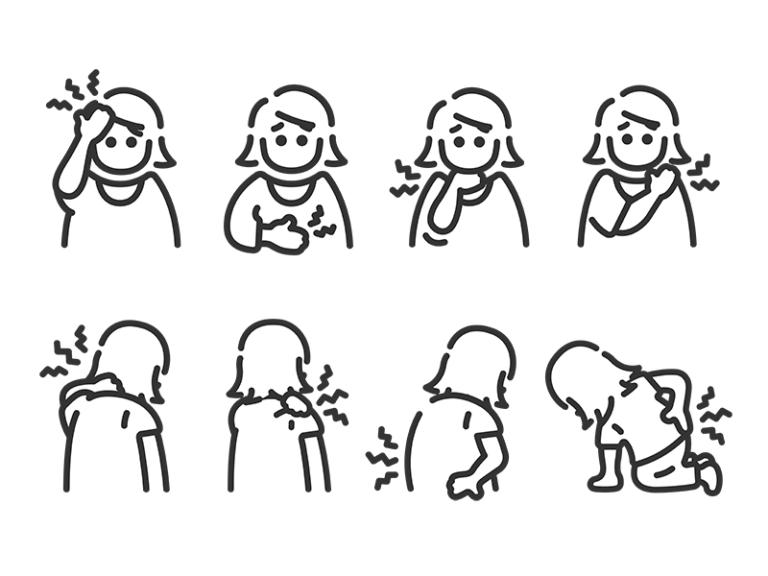 Free illustration set of icons (line drawings) of women with various ...