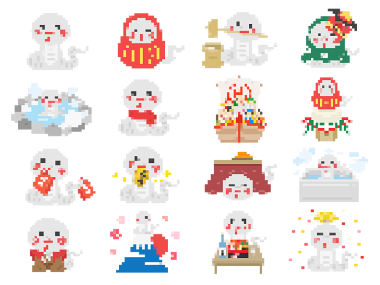 Free illustration of a snake character wearing a kimono and saying ...