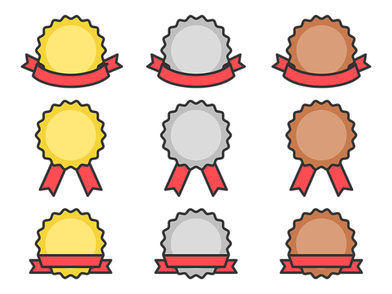 Free illustration set of gold, silver, and bronze jagged medal icons ...