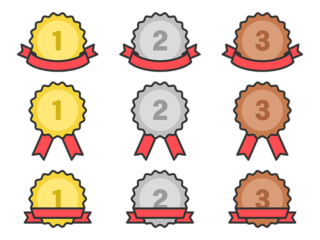 Free illustration set of gold, silver, and bronze jagged medal icons ...