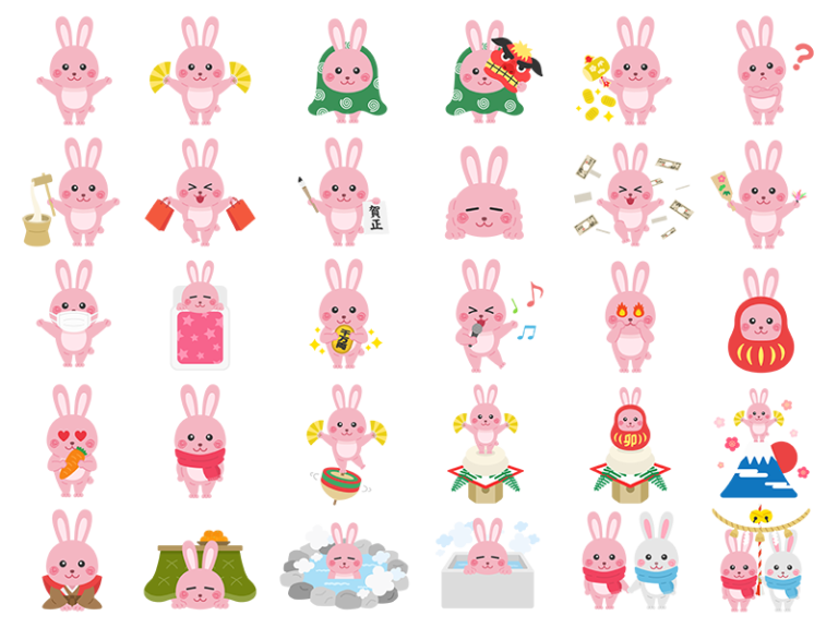 A free illustration set of various rabbit characters from the year of ...
