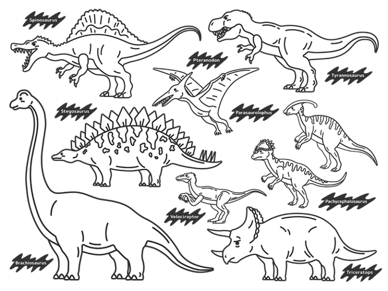 Free illustration set of dinosaurs (line drawing) | illustcenter