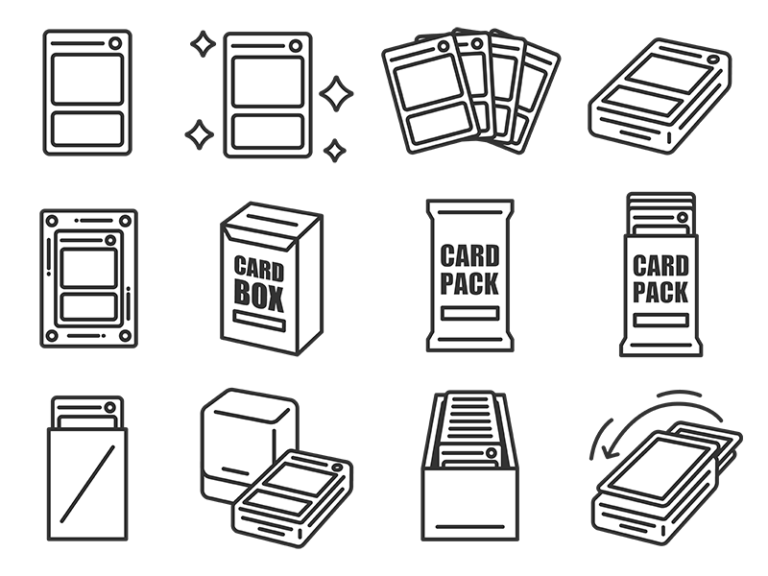 Free illustration set of trading card related icons (line drawings ...