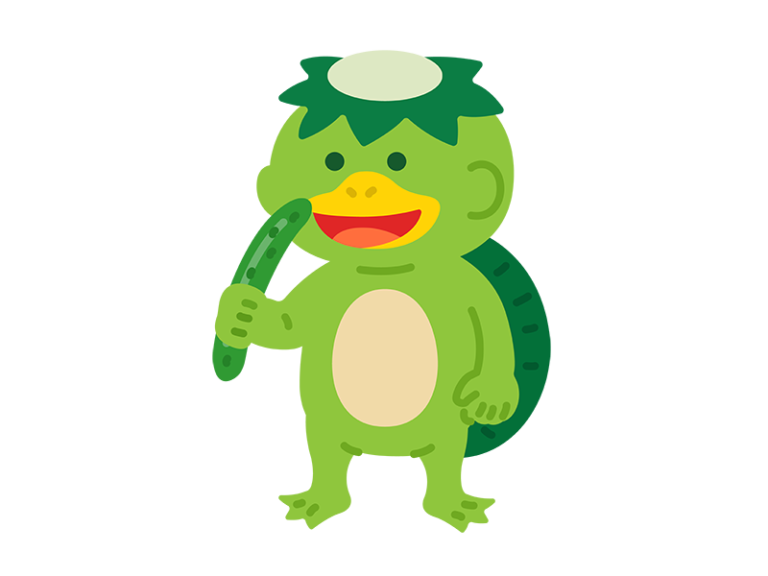 Free illustration of a kappa character holding a cucumber | Illustcenter