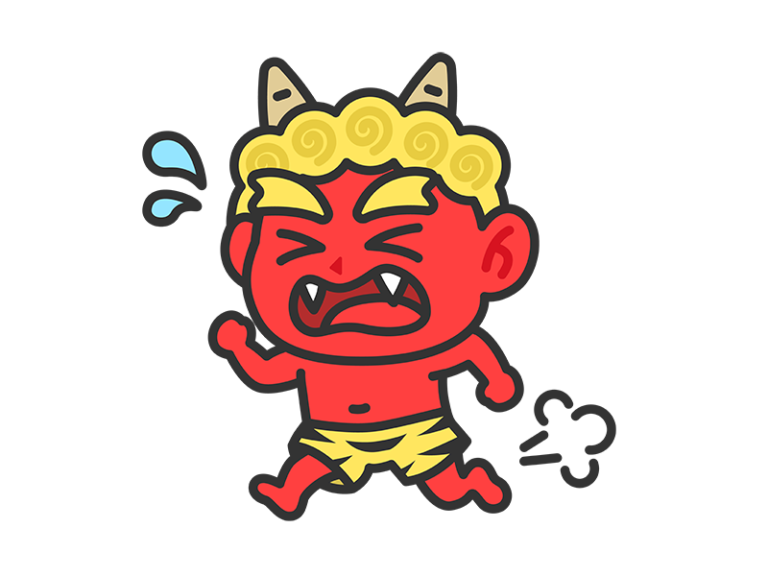 Free illustration of a red demon running away (line drawing color)｜イラストセンター