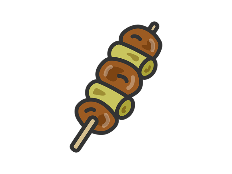 Free illustration of Yakitori with sauce icon (line drawing color)｜イラストセンター